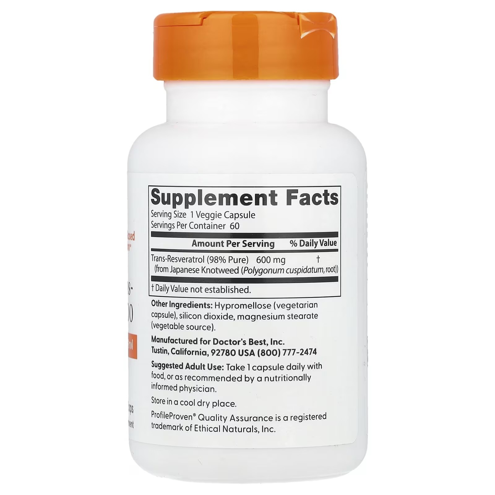 Trans-Resveratrol 600, 600 mg, 60 Veggie Caps Doctor's Best